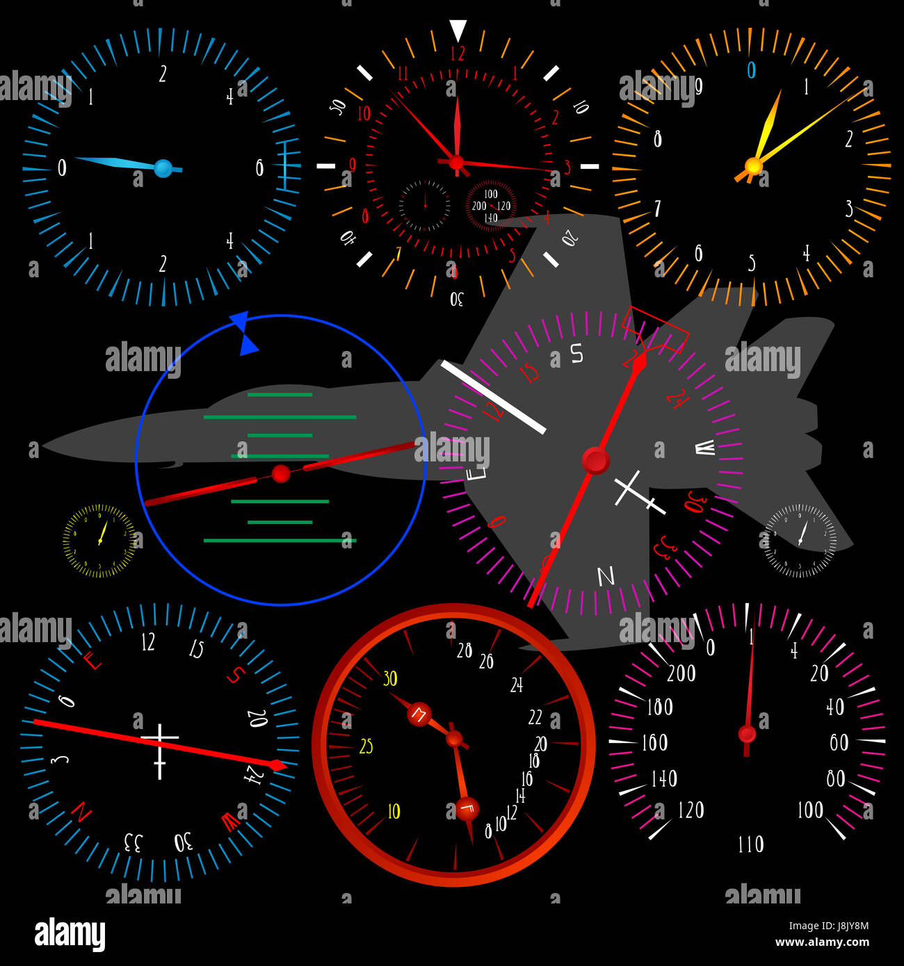 dashboard, isolated, illustration, measurement, speedometer, aircraft ...