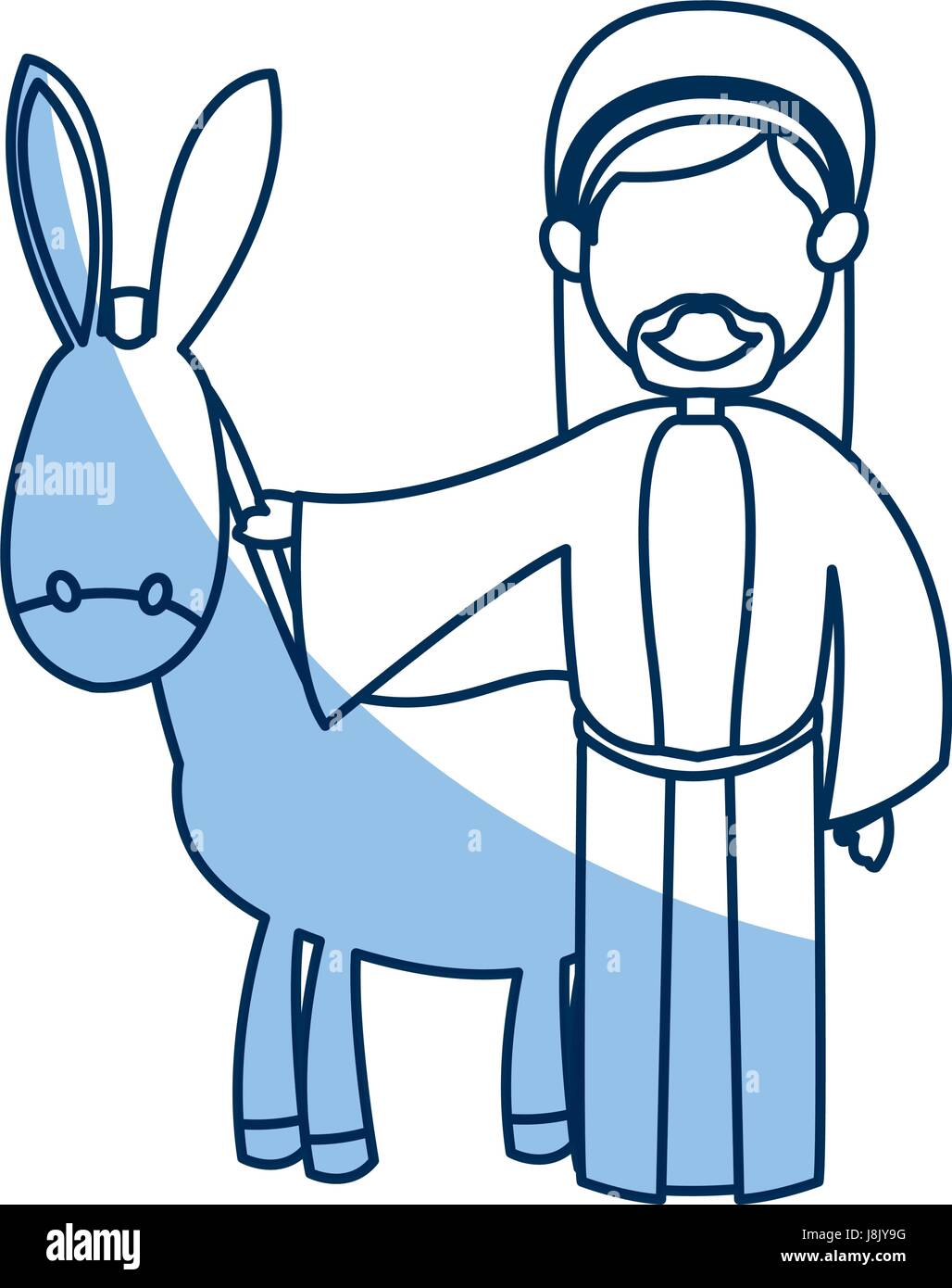 cartoon joseph and donkey together standing line image Stock Vector ...