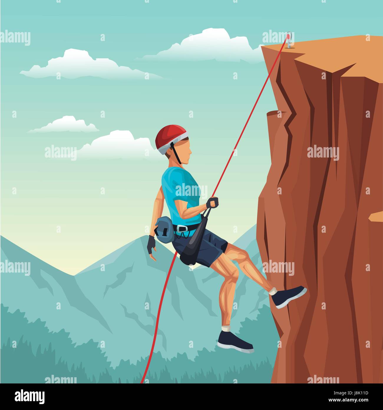 scene landscape man mountain descent with equipment rock climbing Stock ...