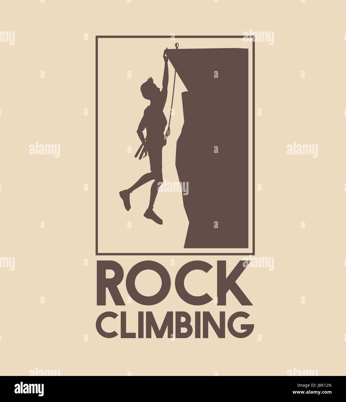 poster logo silhouette man hanging on the cliff rock climbing Stock ...