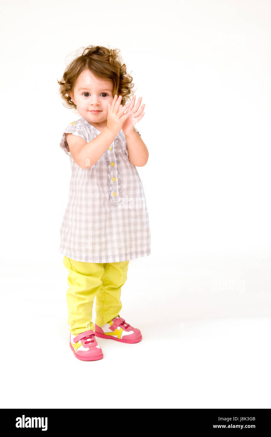 isolated, baby, standing, clap, clapping, white, girl, girls, white ...