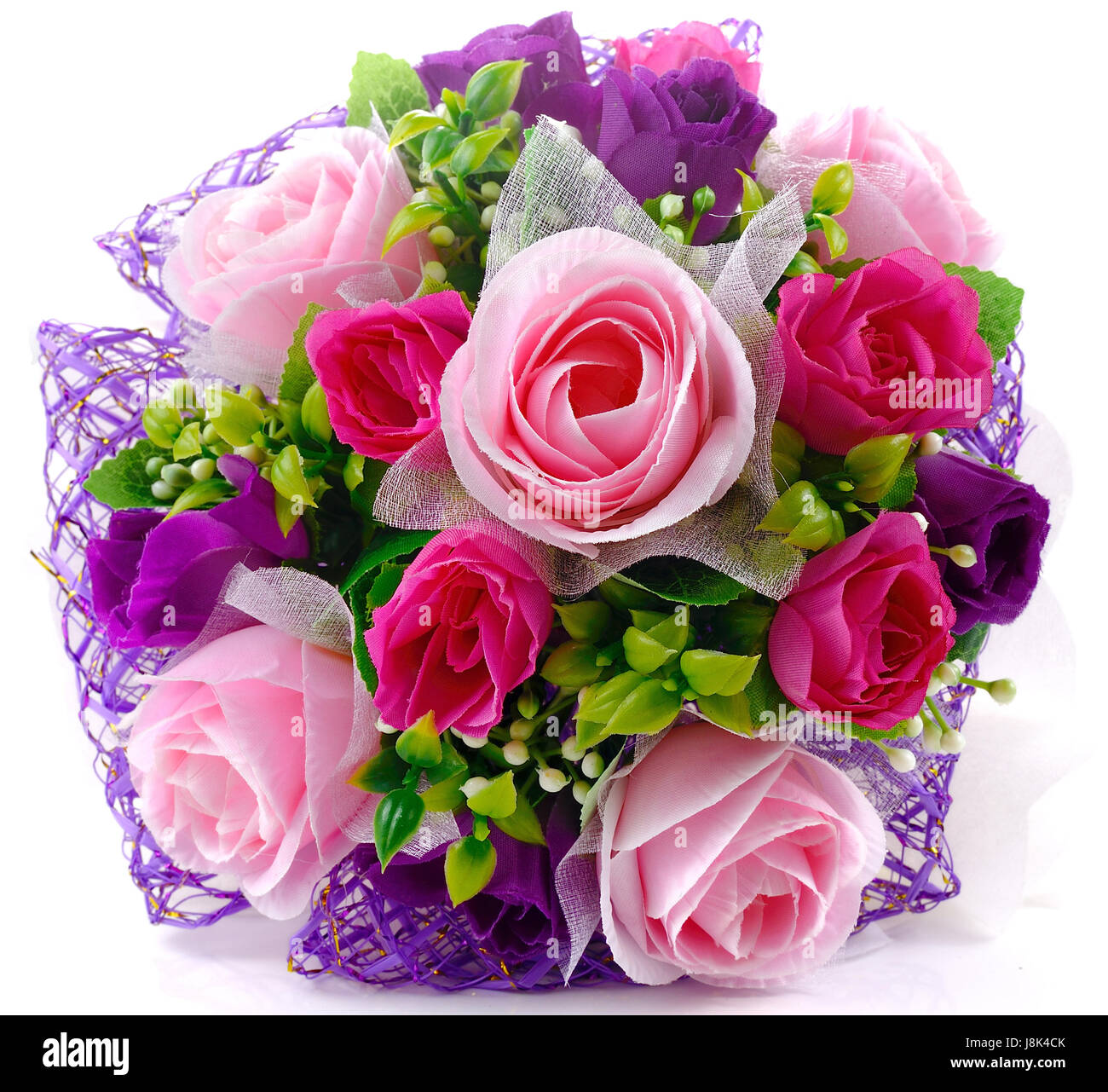 bouquet of pink purple roses on the white background Stock Photo - Alamy