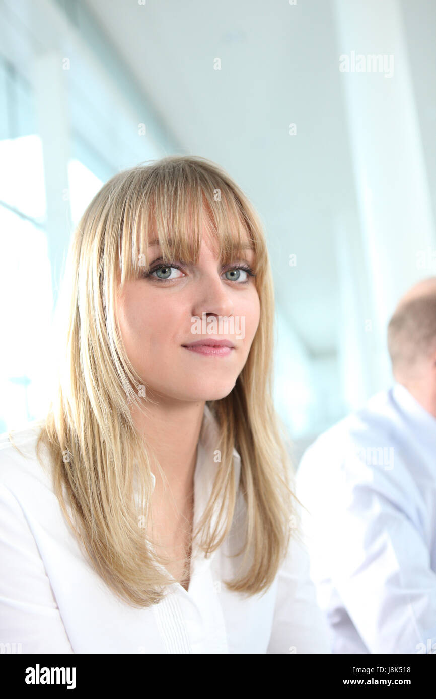 woman, blue, office, job, room, face, portrait, eyes, blank, european ...