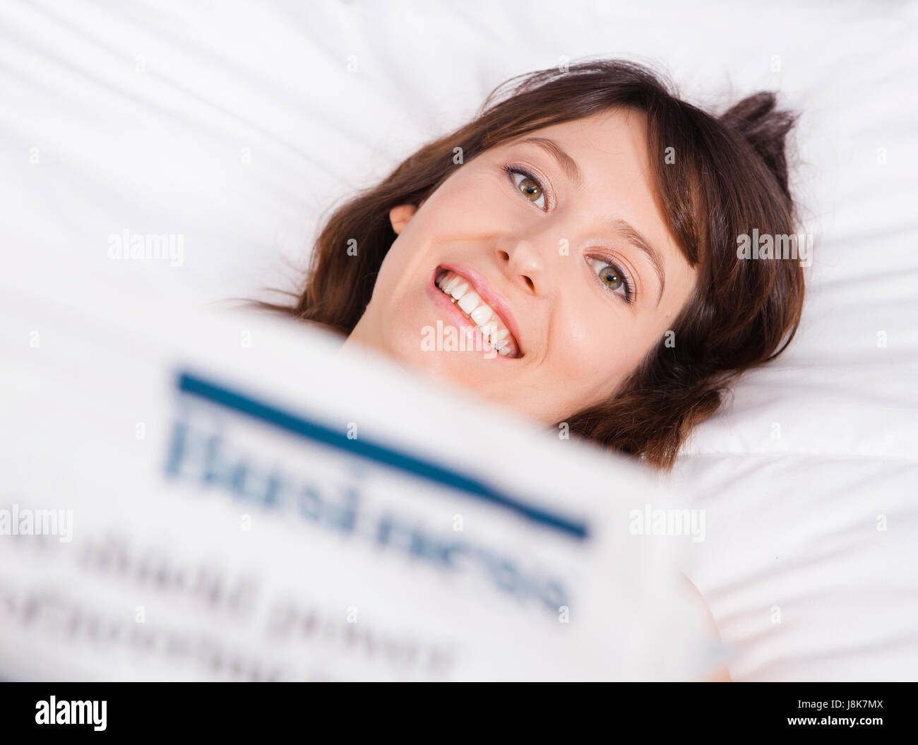 woman, newspaper, journal, beautiful, beauteously, nice, bed, morning ...