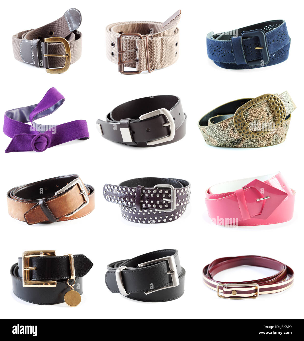 isolated, leather, out, cut, belt, collection, set, belts, blue ...