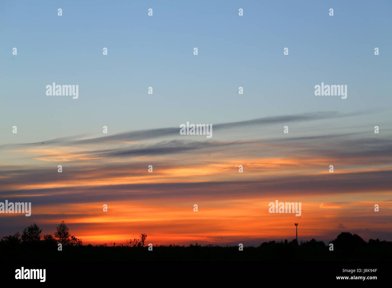 Beautiful bright sunset photo over the field Stock Photo - Alamy
