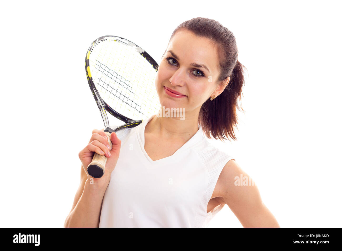 Woman with tennis racquet Stock Photo - Alamy