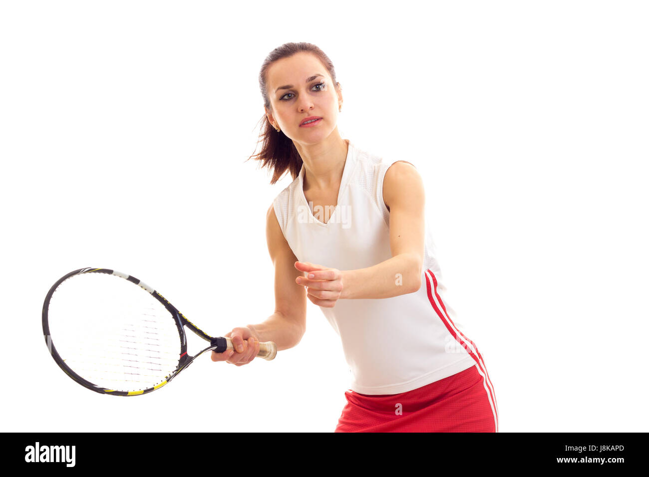 Woman with tennis racquet and ball Stock Photo - Alamy