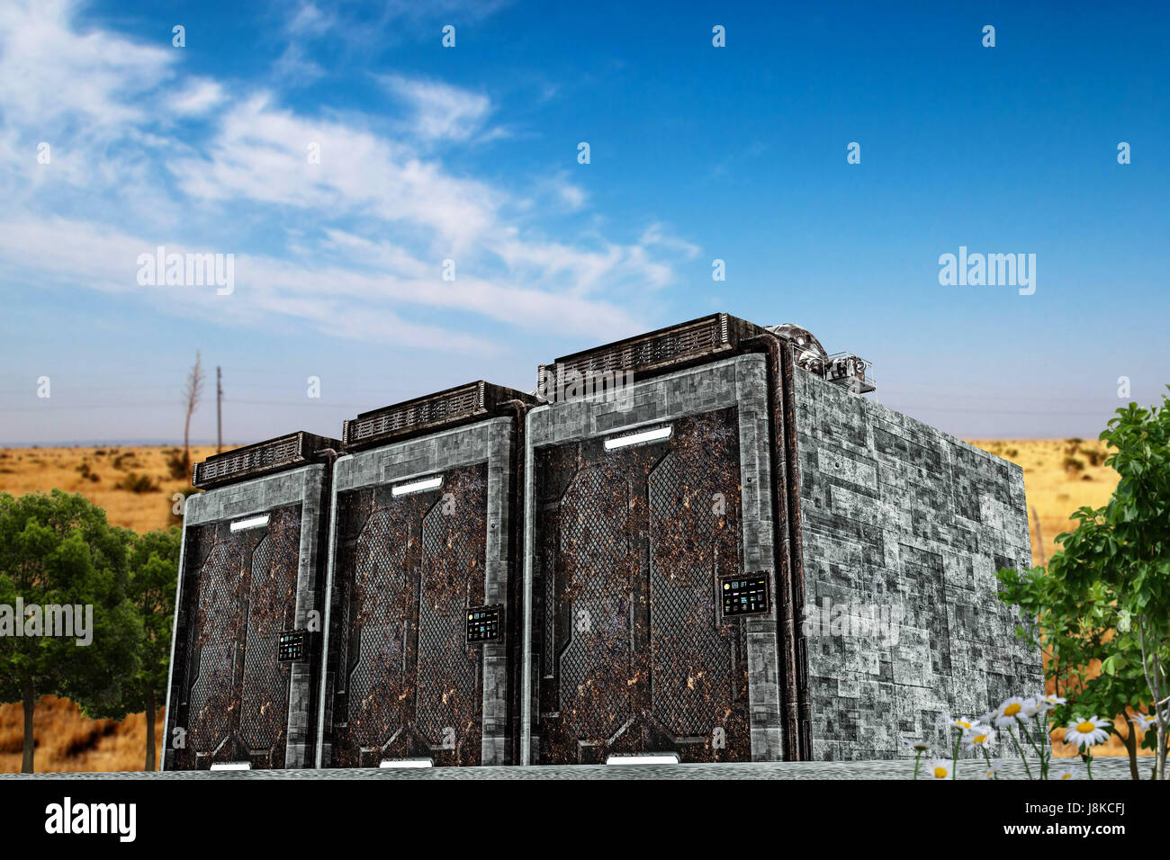 3d illustration of a modern self storage in the desert Stock Photo - Alamy