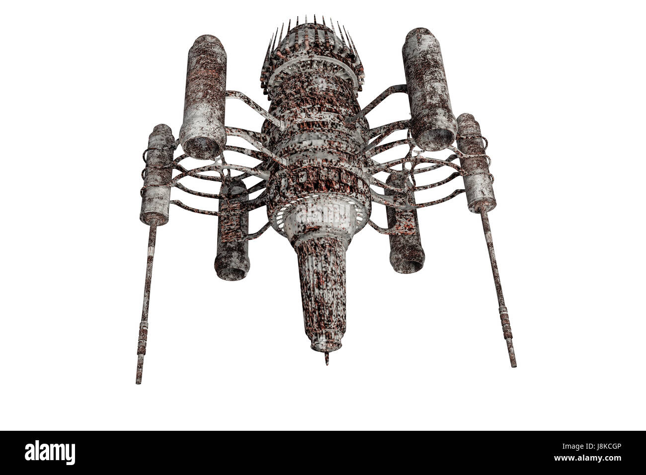 3d illustration of a rusty spaceship model isolated on white background ...