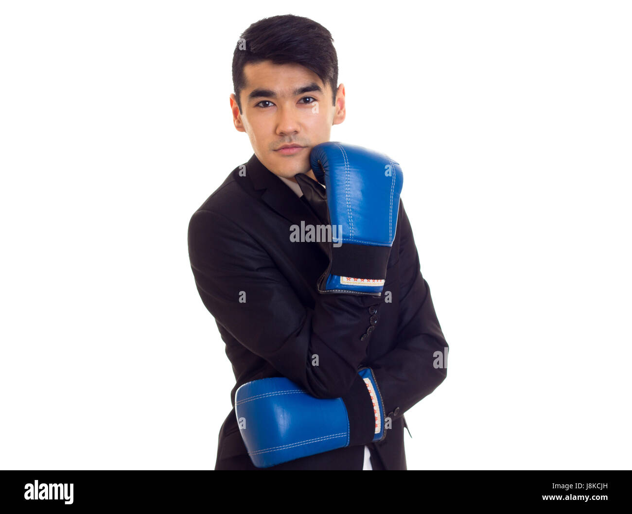 Young man in suit with boxing gloves Stock Photo - Alamy