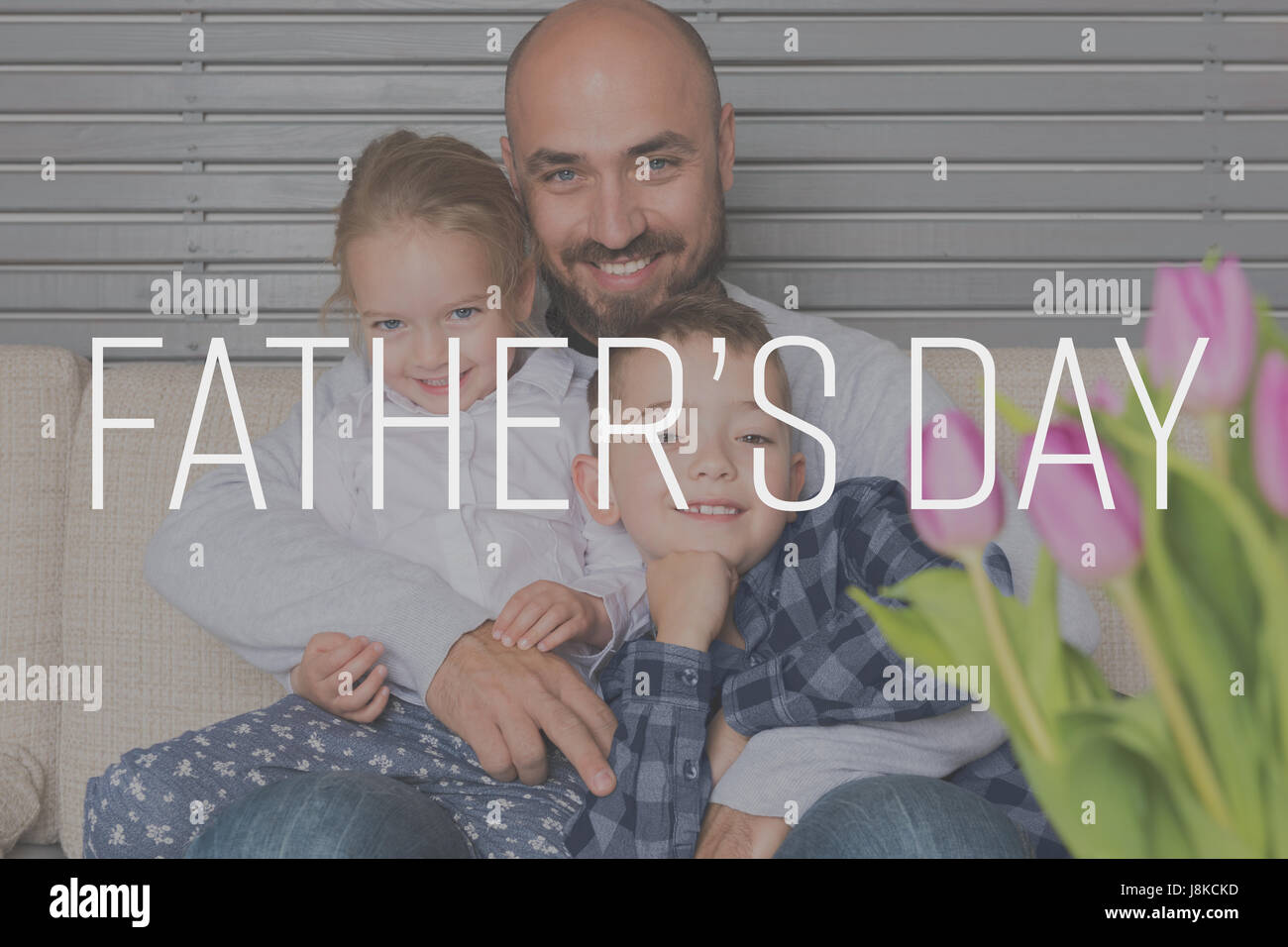 Father and children portrait, real family, father's day background ...