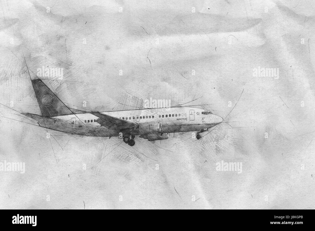 Sketch of a landing aeroplane in dusseldorf Stock Photo - Alamy