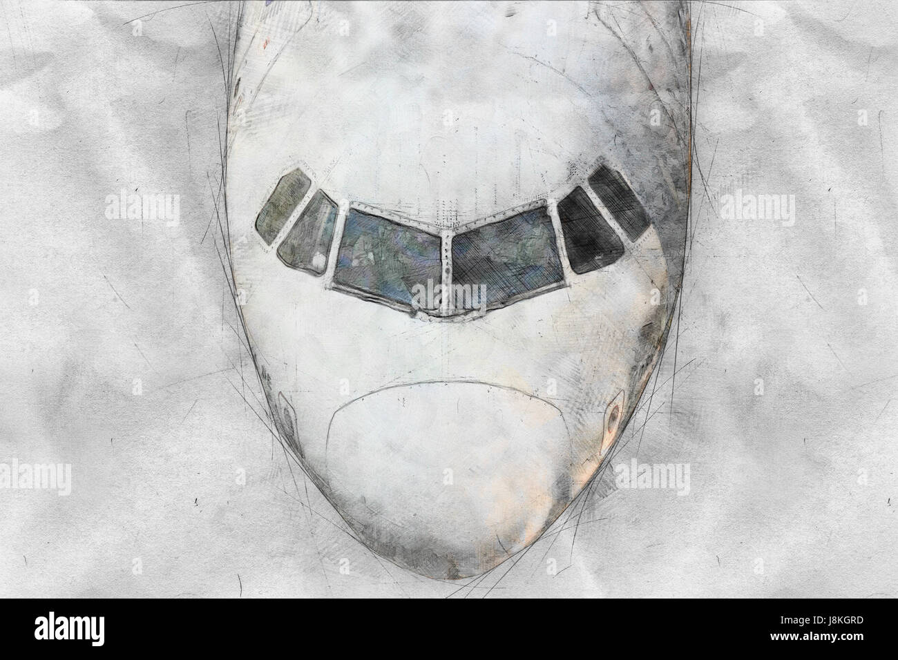 Sketch of an airplane cockpit standing on the forefield Stock Photo - Alamy