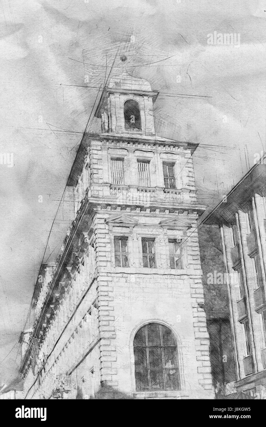 Sketch of an old german house at nuremberg Stock Photo - Alamy