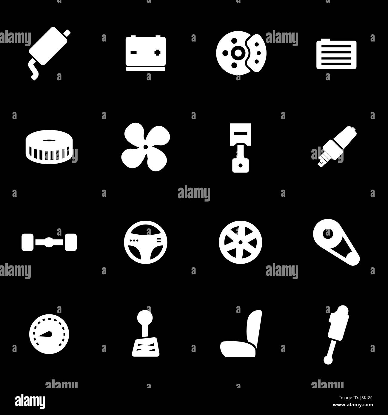 Vector white car parts icons set on black background Stock Vector Image ...