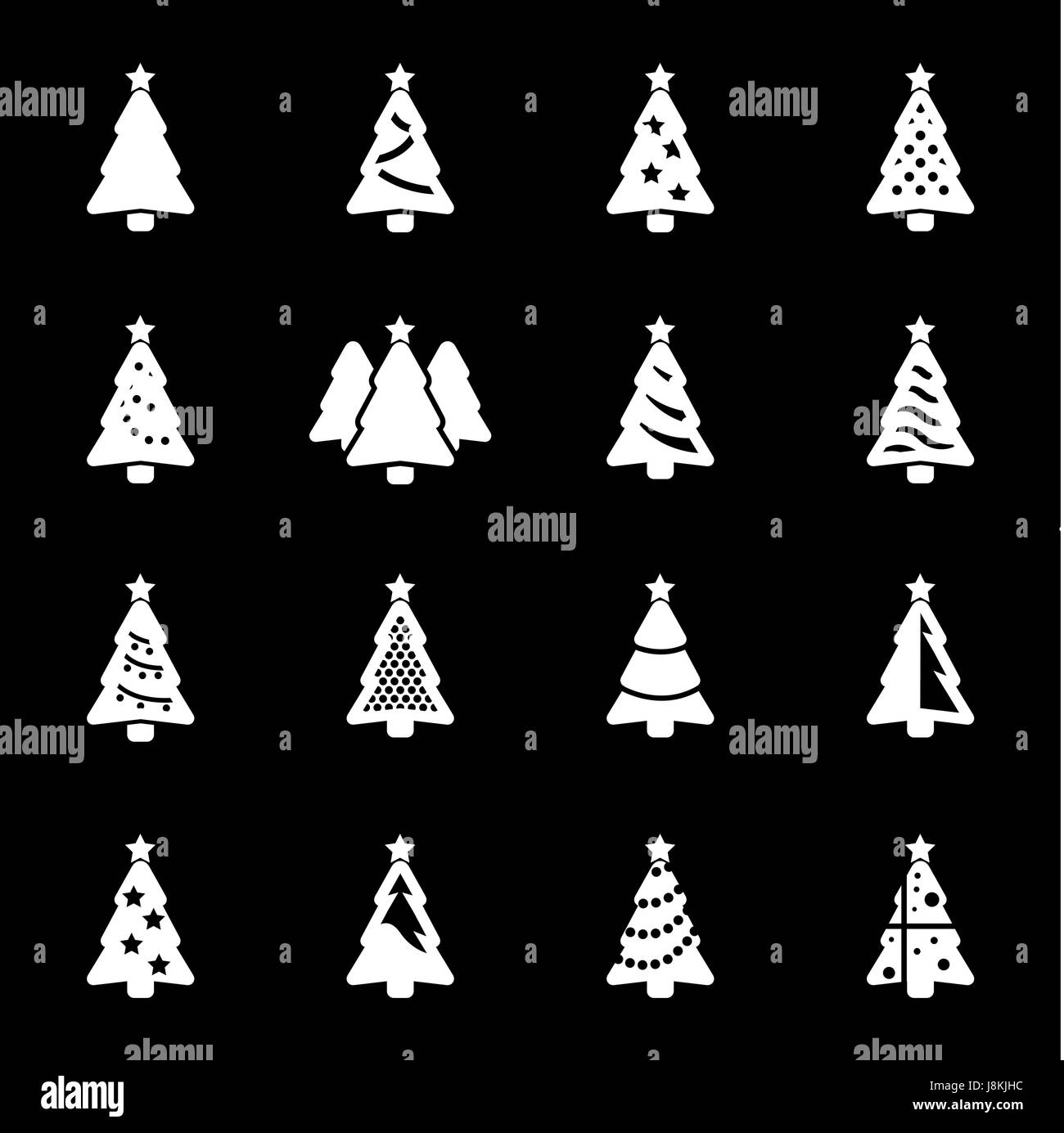 Vector white Christmas tree icons set on black background Stock Vector ...