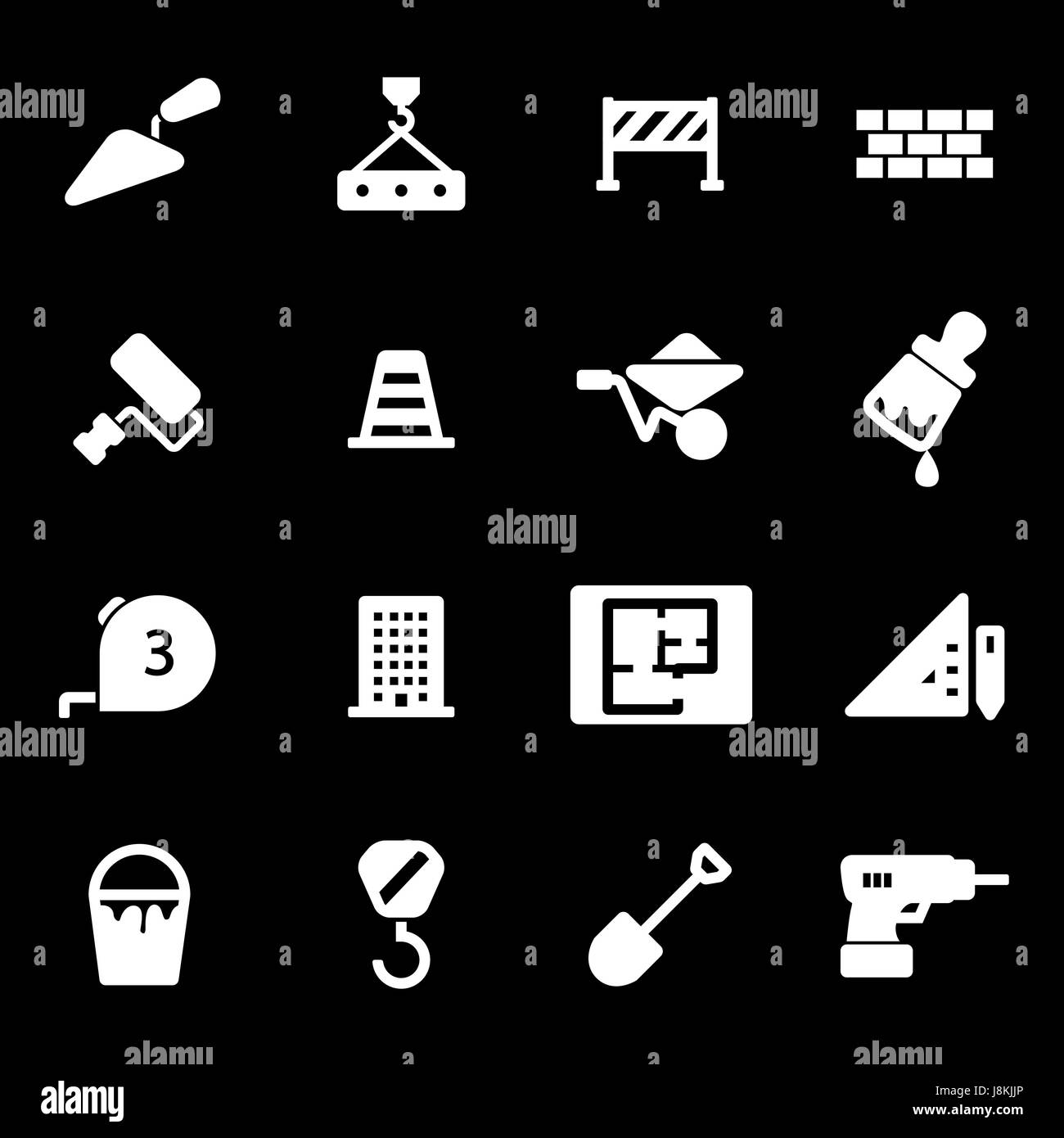 Vector white construction icons set on black background Stock Vector ...