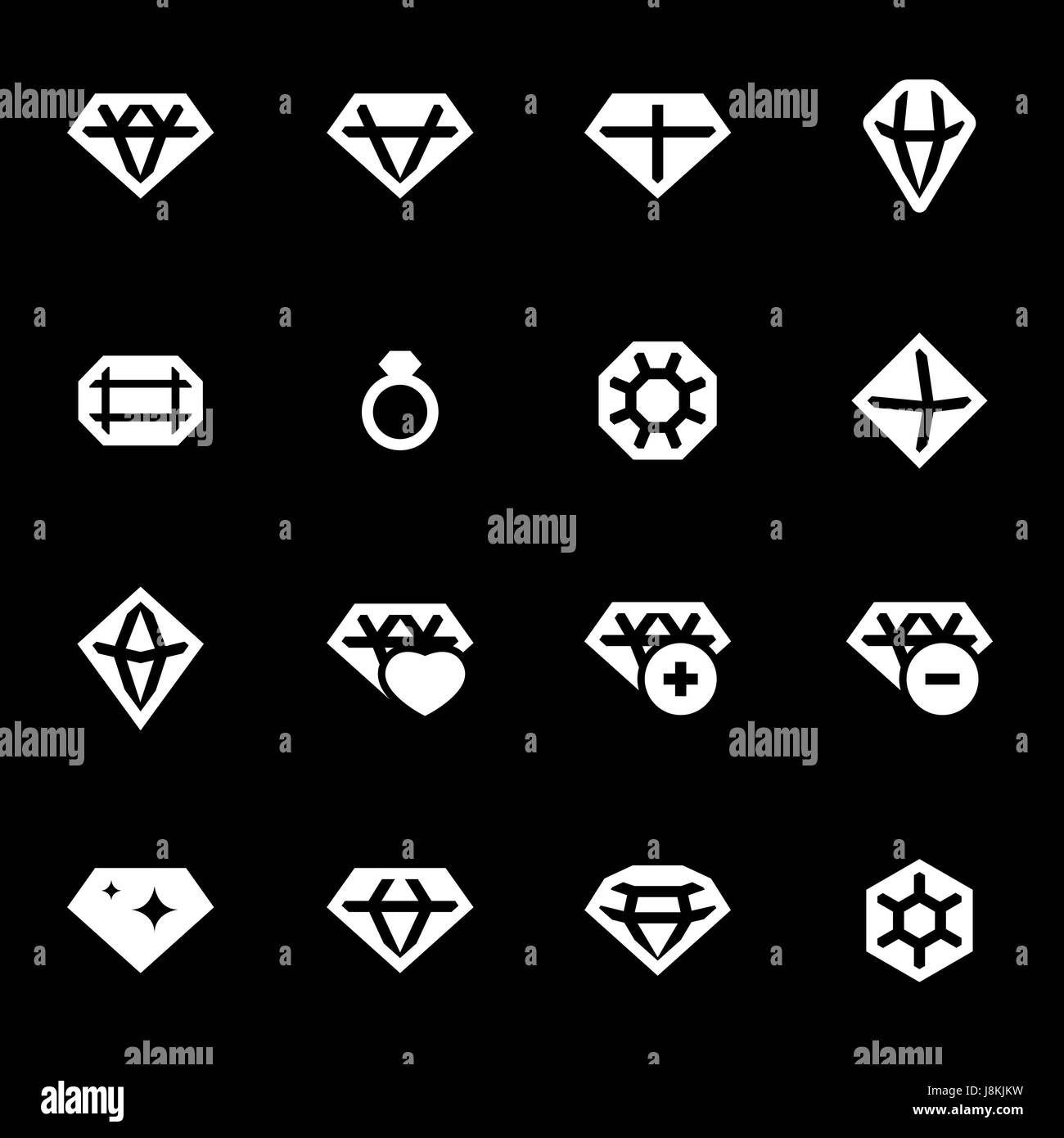 Vector white diamond icons set on black background Stock Vector Image ...