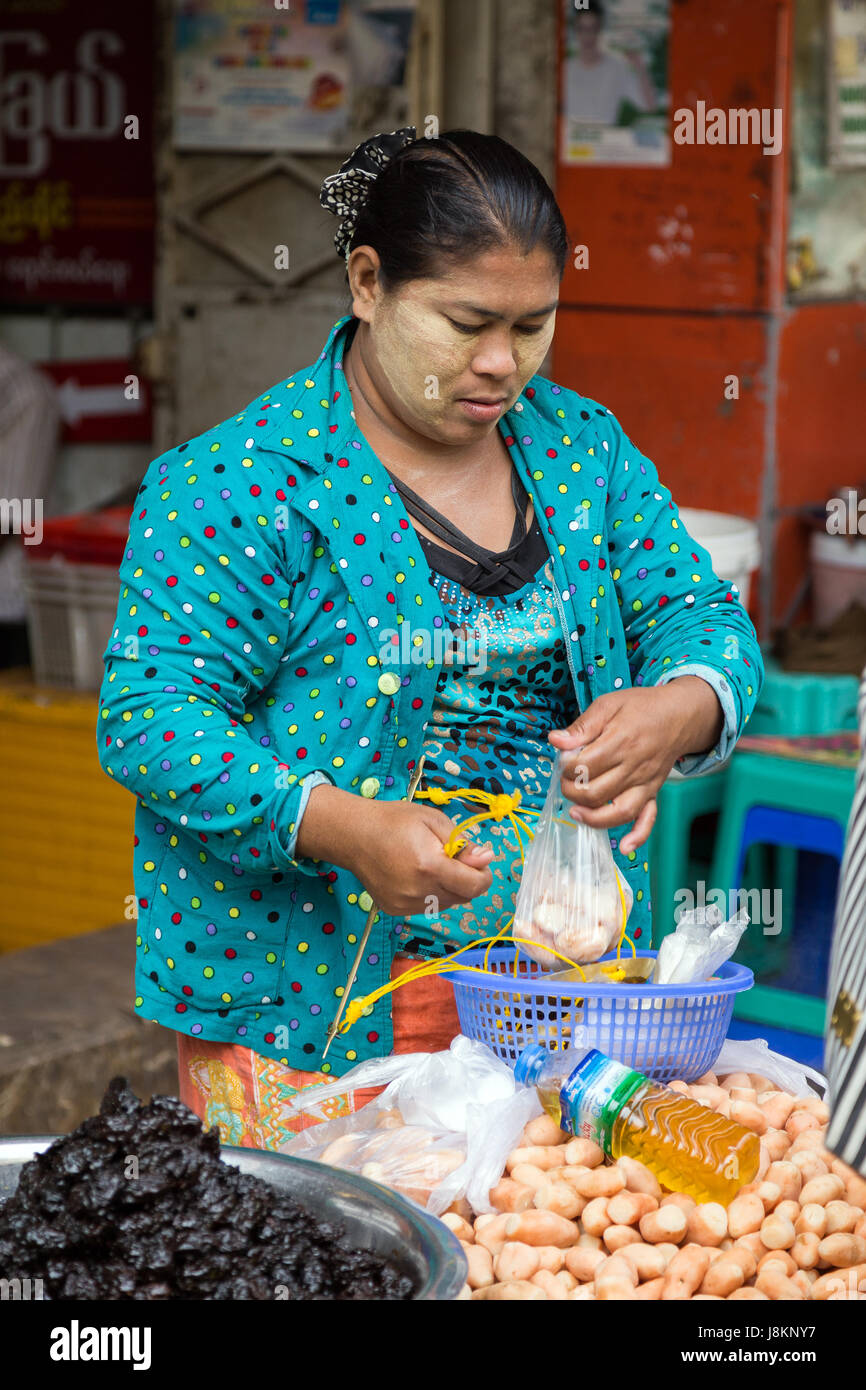 Close-up of a woman selling vegetables at the Zegyo (also known as Zay ...