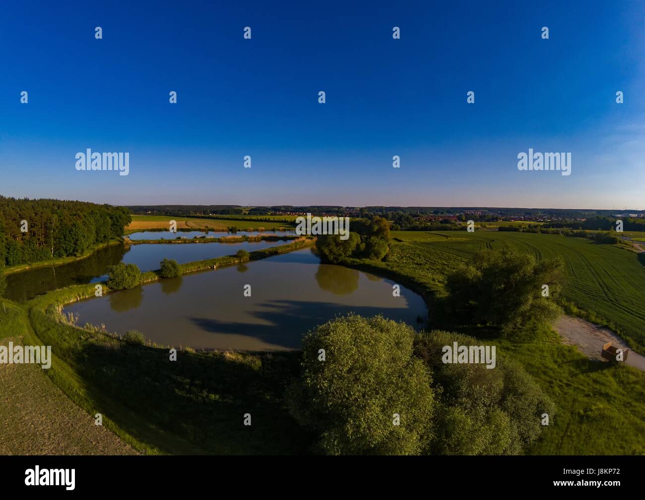 Aerial view of landscape with fish ponds near of Herzogenaurach in ...