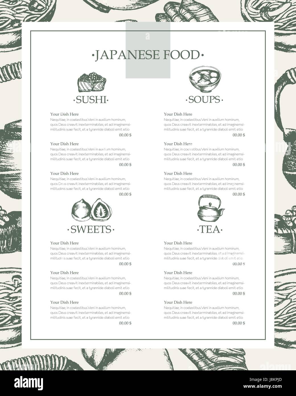 Japanese Food - vintage hand drawn template menu Stock Vector Image ...