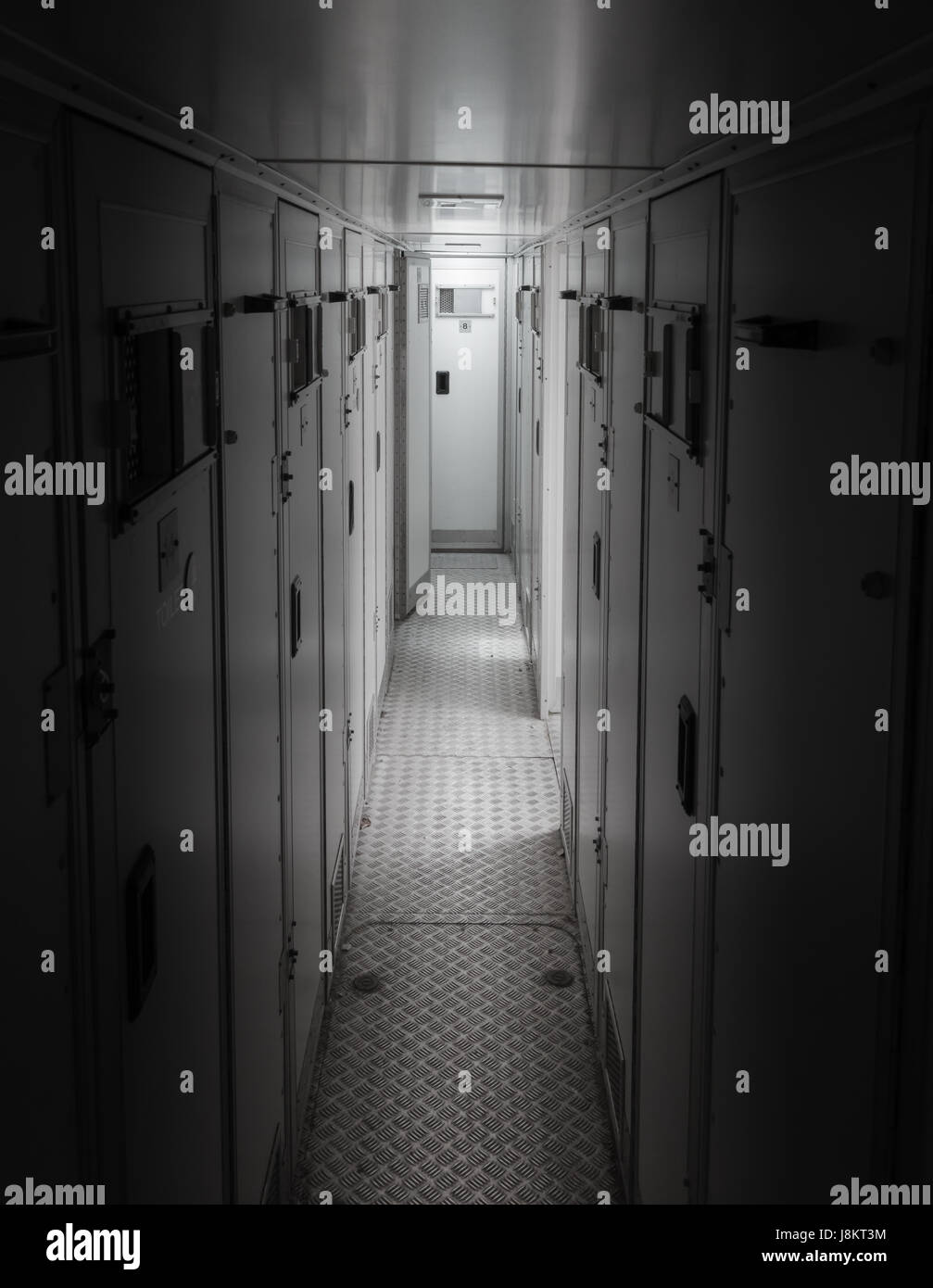 Inside of a large bus used by the department of justice to transport ...