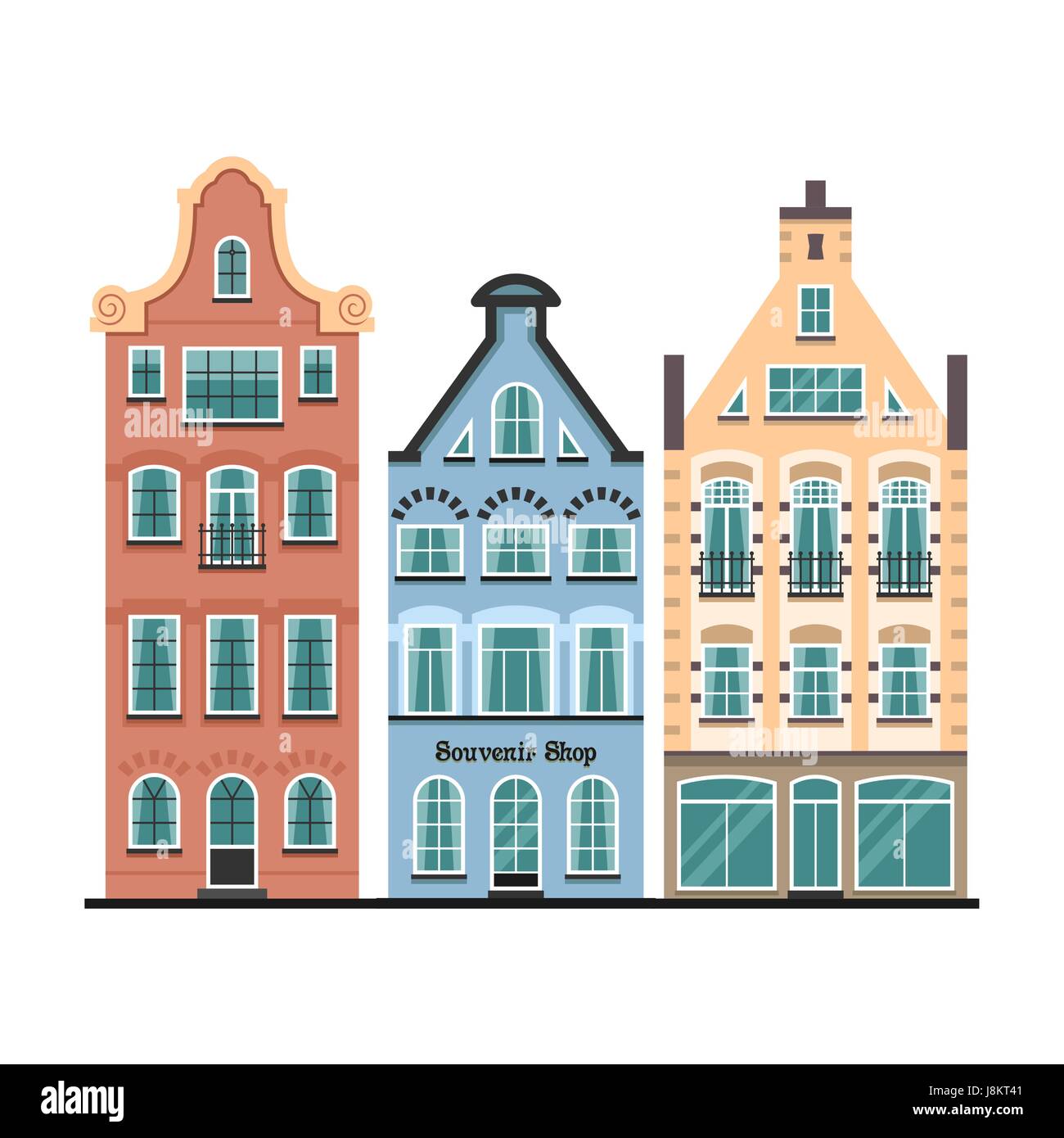 Set of 3 Amsterdam old houses cartoon facades Stock Vector Image & Art ...