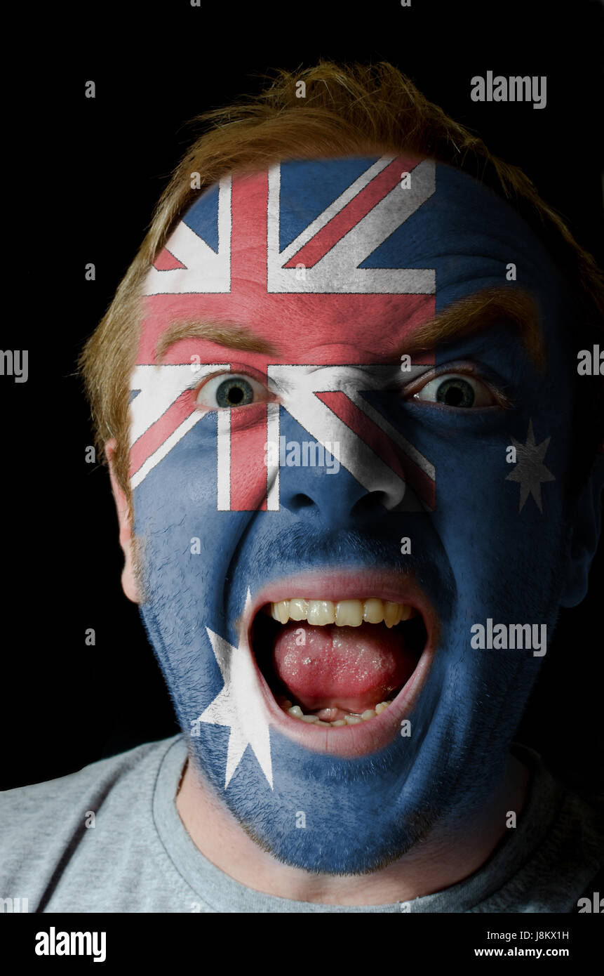 face, australia, flag, blonde, raving, furious, angry, irately ...
