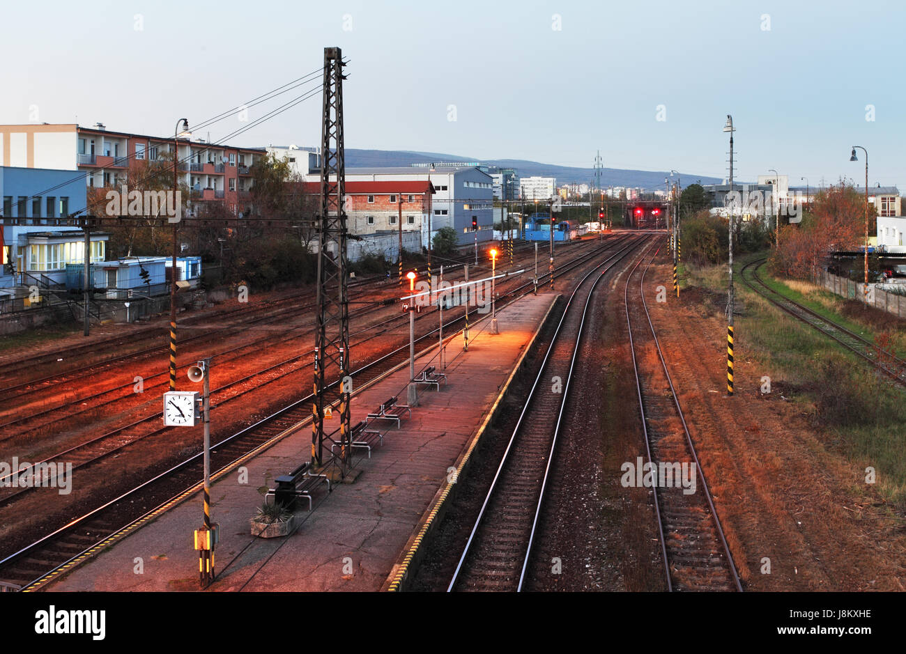 Train railroad at a night with railroad Stock Photo - Alamy