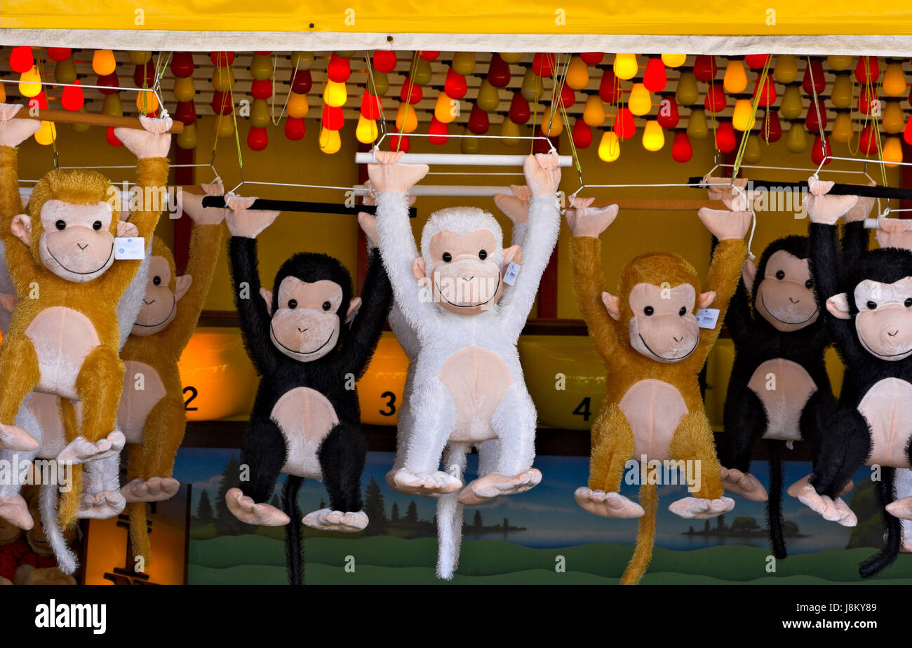 stuffed, animals, monkey, arcade, prize, boardwalk, fillet ...
