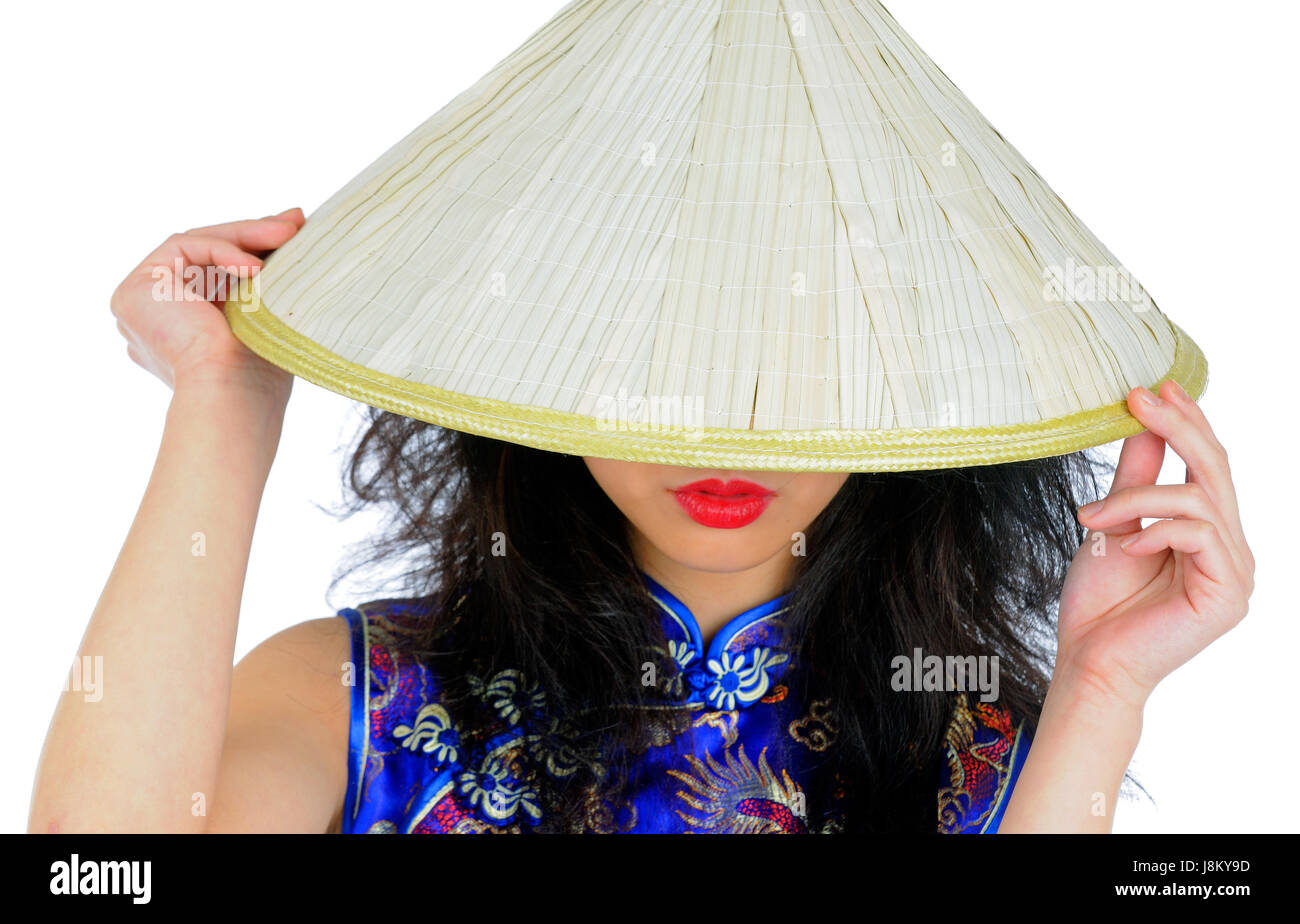 woman, female, traditional, costume, chinese, asian, straw hat, conical ...