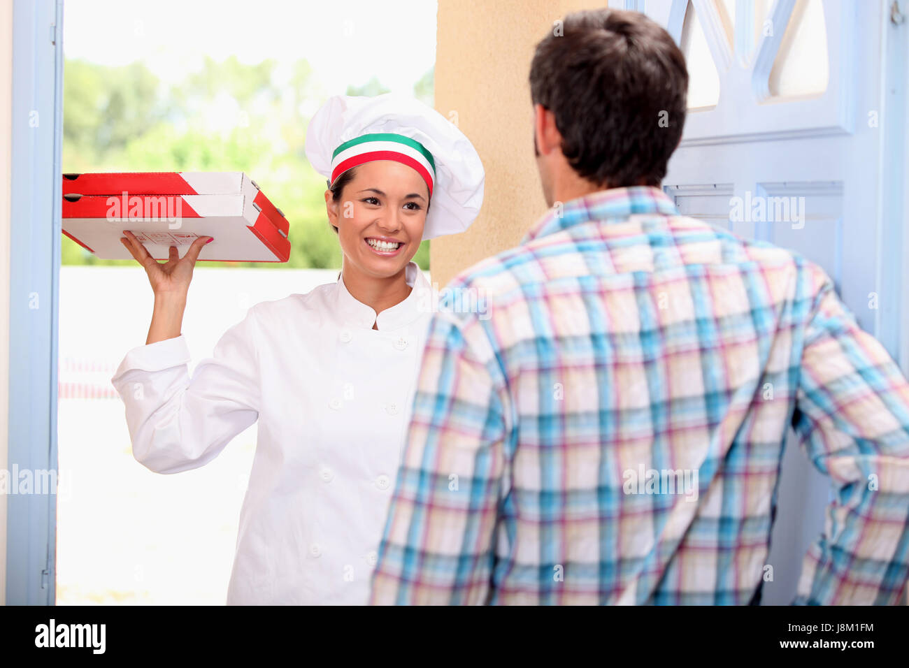 woman, house, building, female, pizza, chef, delivery, woman, house ...