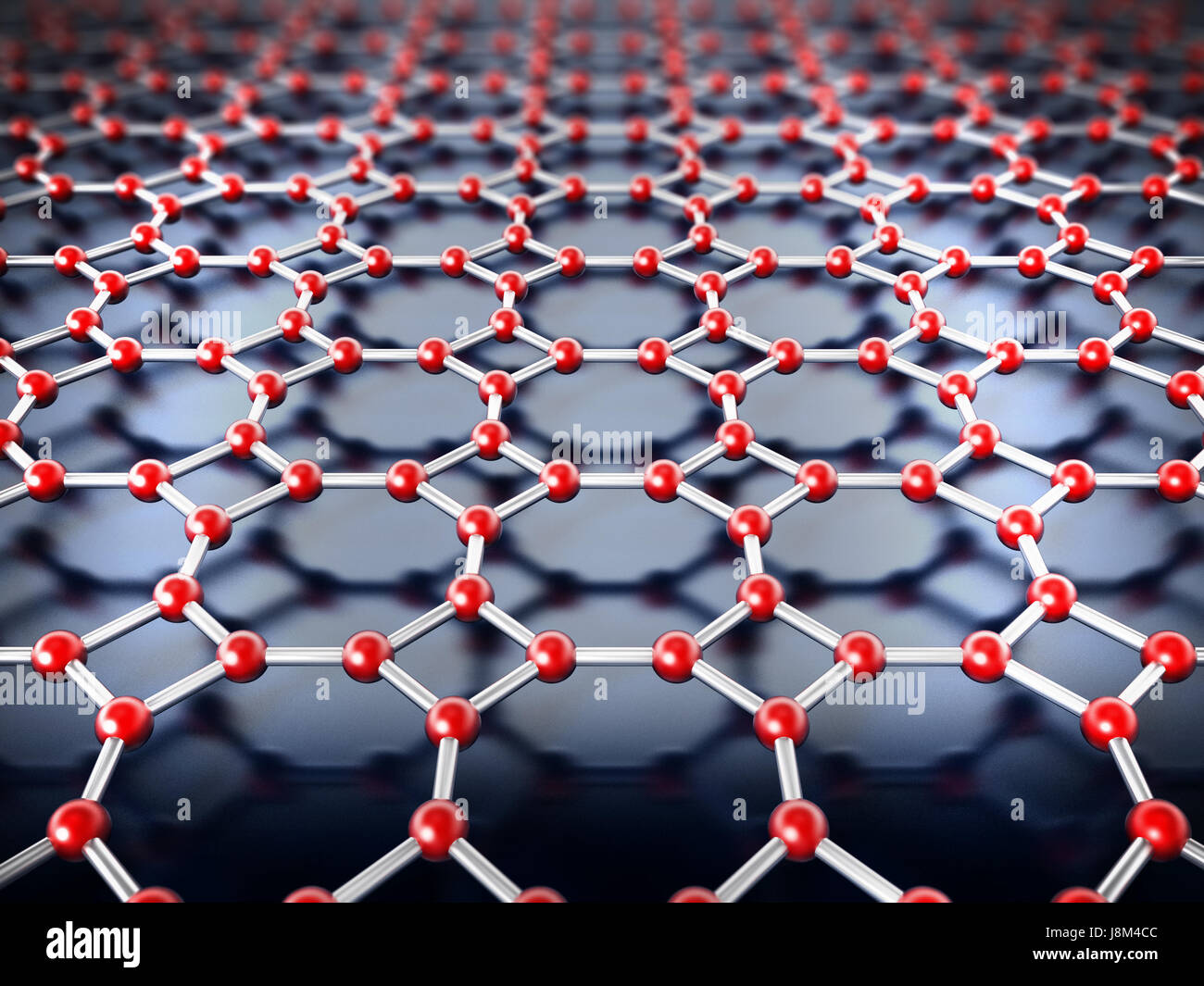 Shiny spheres on hexagon network background. 3D illustration Stock ...