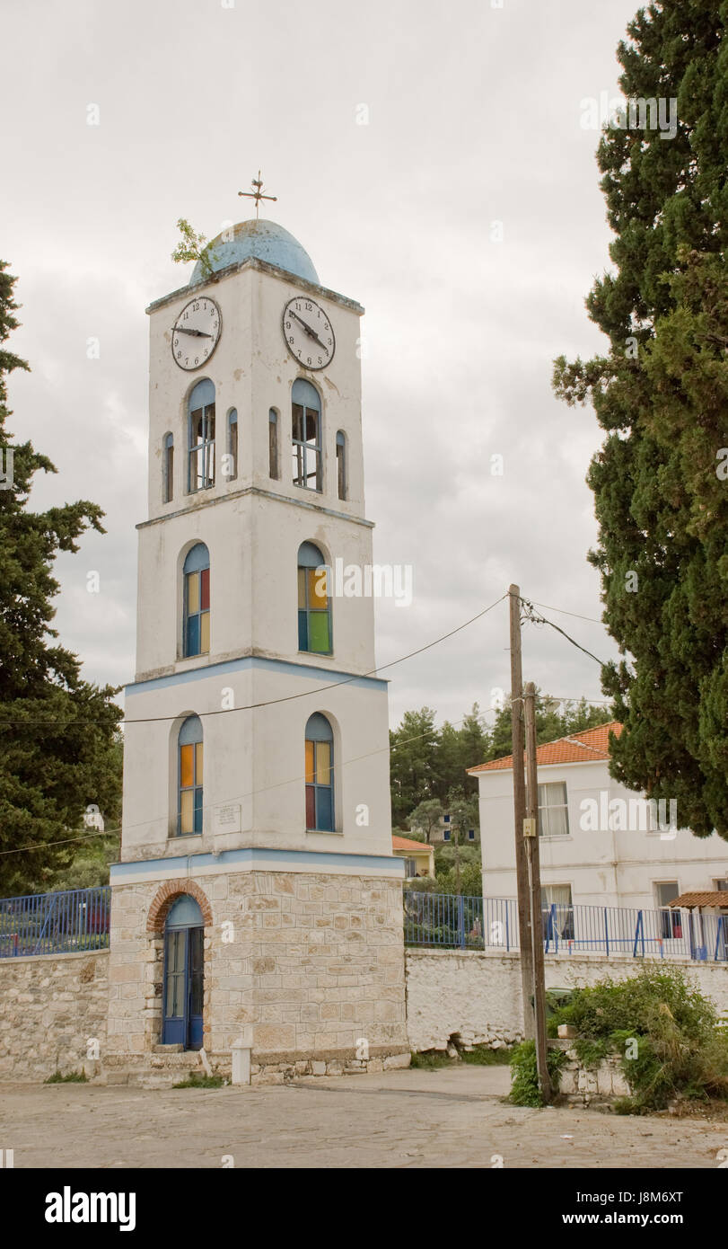 blue, tower, travel, colour, greece, europe, clock, date, time, time ...