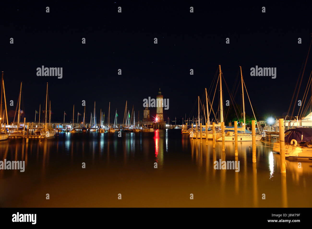 night, nighttime, harbor, lake constance, boats, sailing boat, sailboat ...