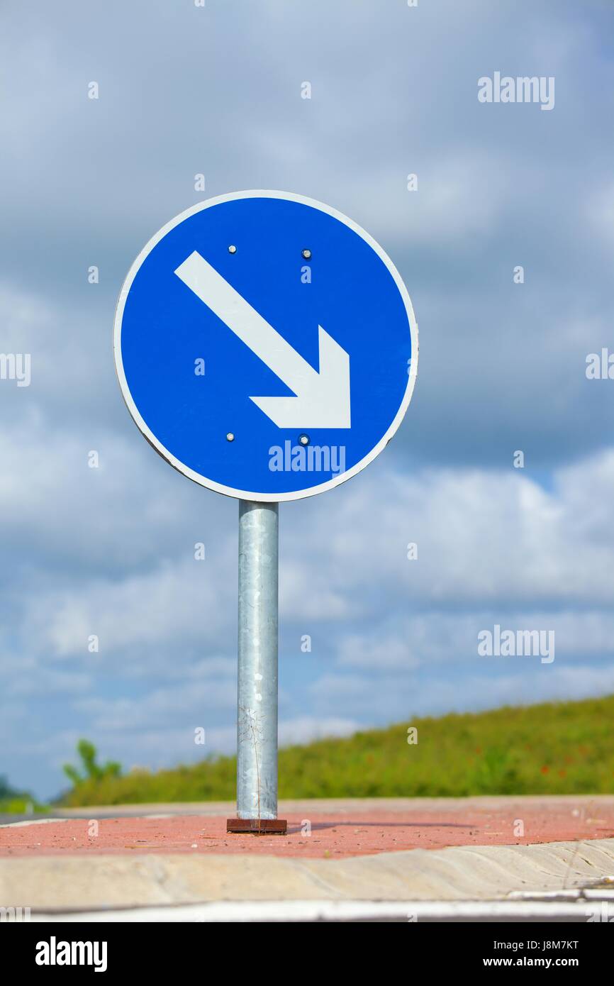 sign, signal, blue, traffic, transportation, roadside, arrow, road ...