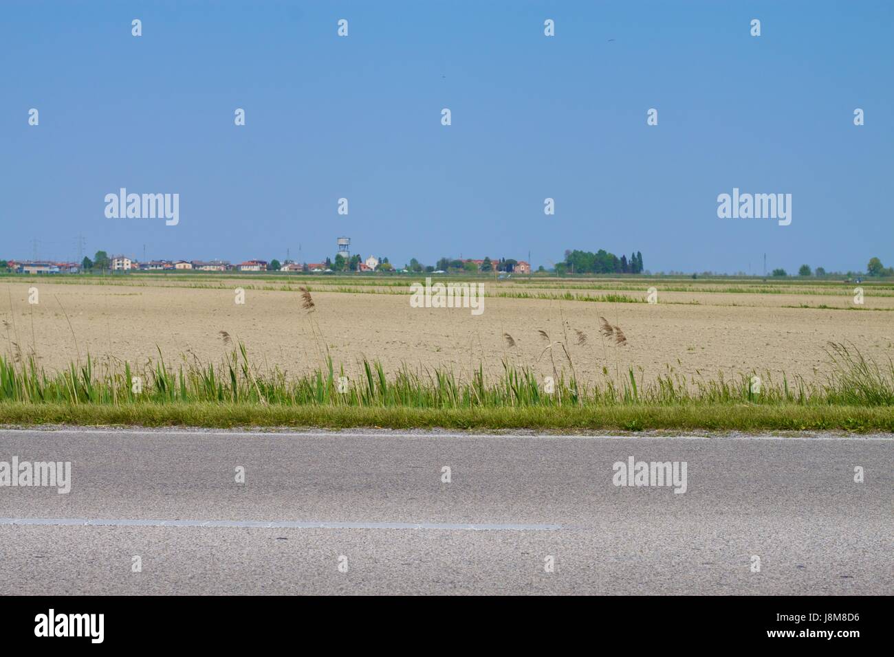 blue, houses, city, town, tree, field, europe, sunshine, lowland, flat ...