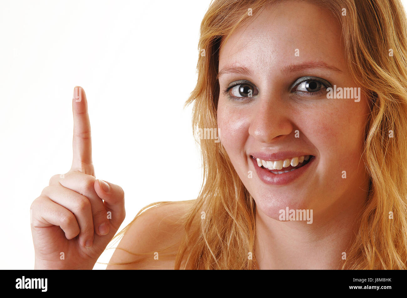 woman, finger, isolated, closeup, expression, blond, pointing, beauty ...