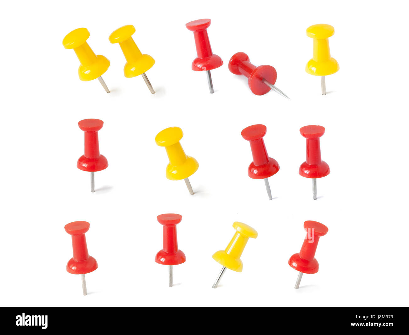 isolated red and yellow push pins in white background Stock Photo - Alamy