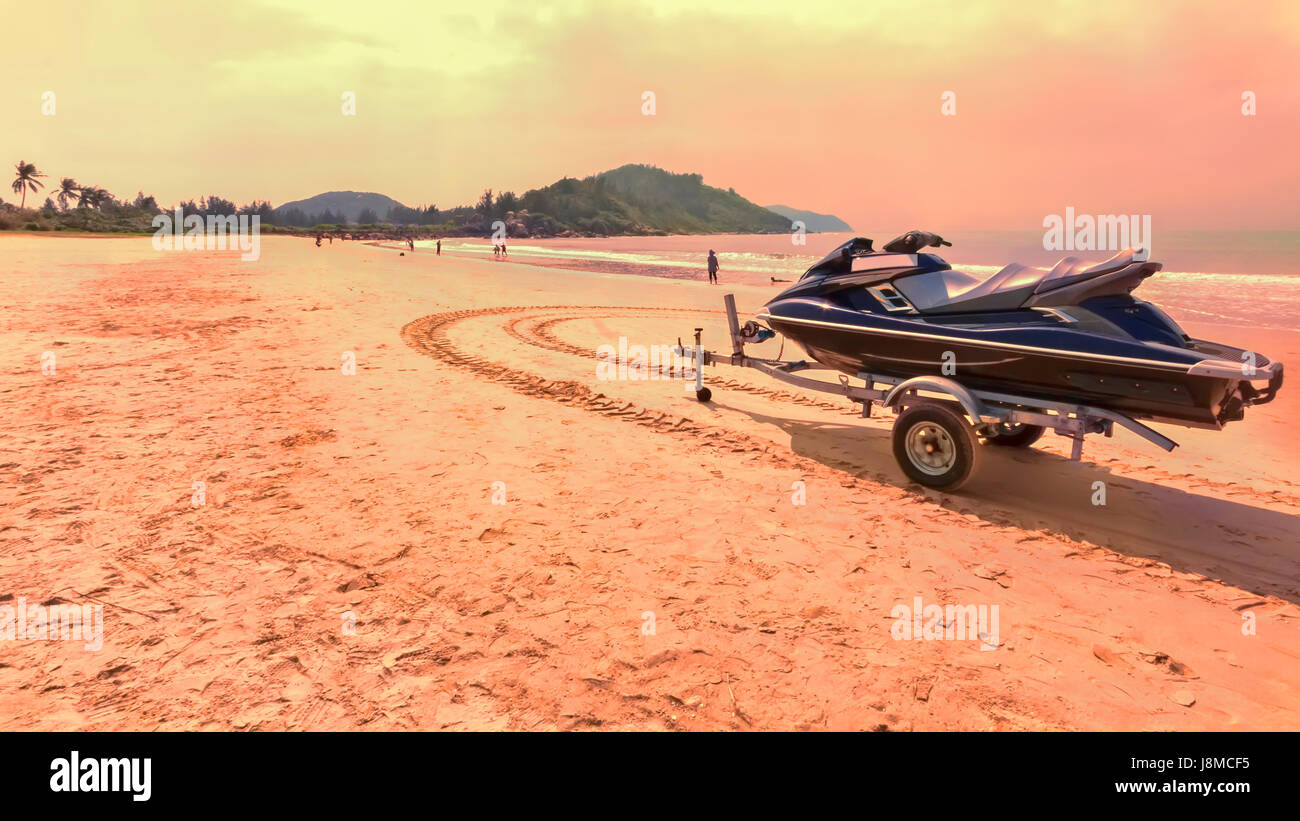 Sunset panorama at tropical Hainan island beach Stock Photo - Alamy