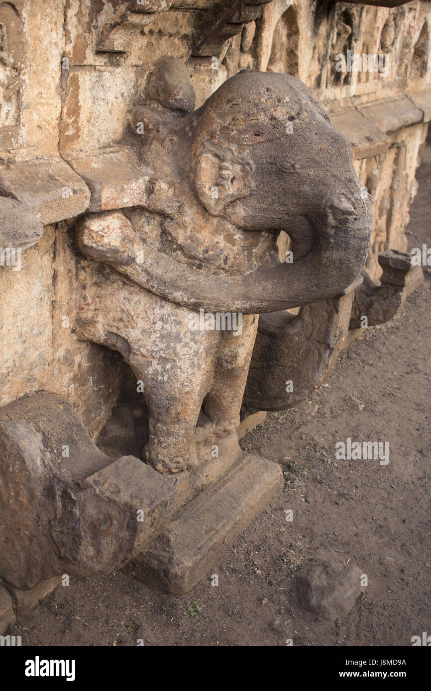 Elephant base pillars at Banashankari temple, Badami, Karnataka Stock ...