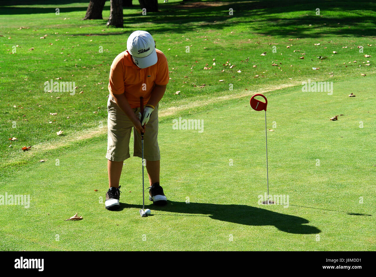 Golfer practicing on driving range Stock Photo - Alamy