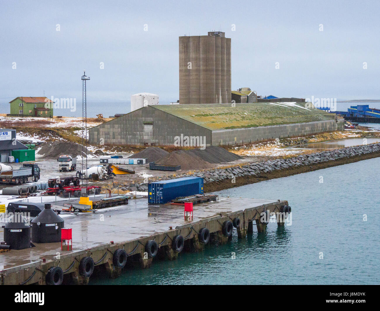 Dockside at Vadsø, a port on the Hurtigruten Coastal Express route on ...