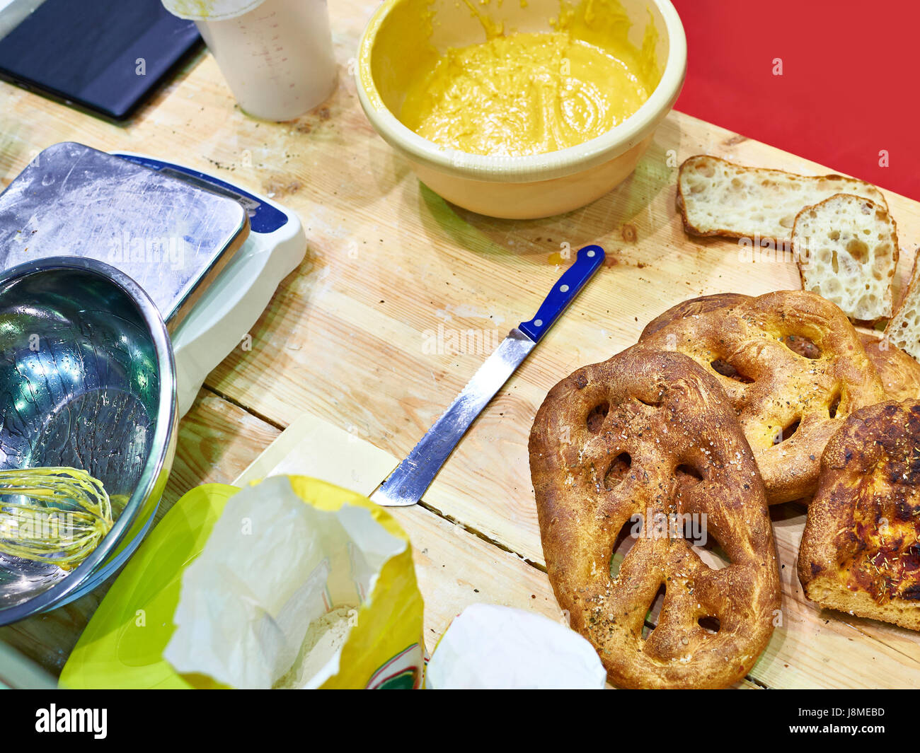 Baker's working table in a bakery Stock Photo - Alamy