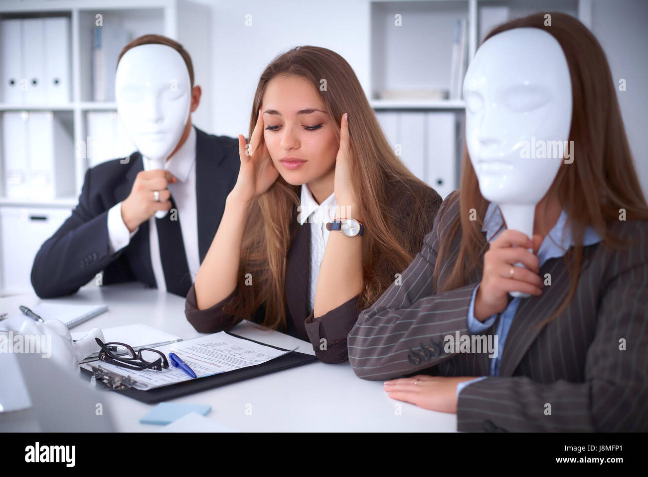 Group of business people at a meeting. Negative concept, Lack of ...