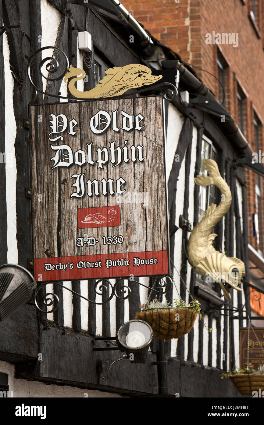 UK, England, Derbyshire, Derby, Queen Street, sign of The Old Dolphin ...