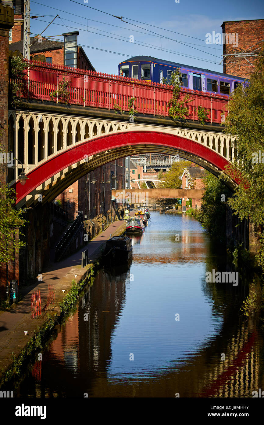 Sunny day, victorian cast iron railway bridges Castlefield on the ...