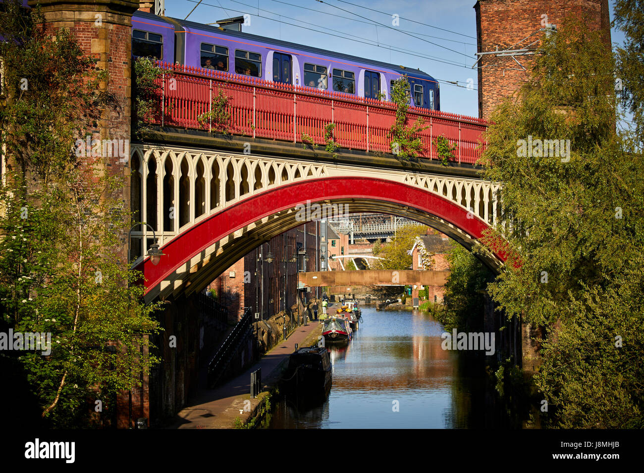 Sunny day, victorian cast iron railway bridges Castlefield on the ...