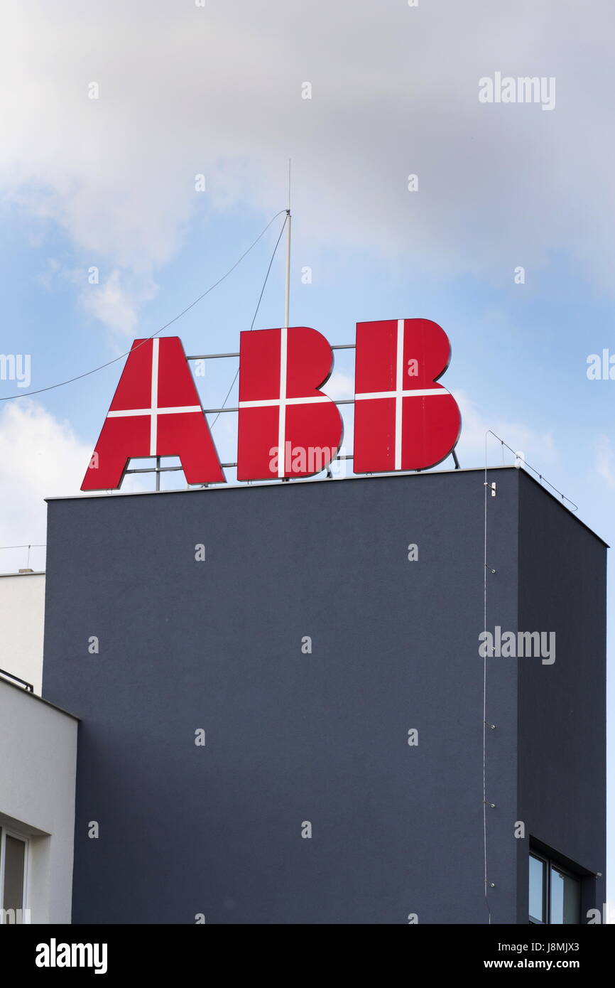 PRAGUE, CZECH REPUBLIC - MAY 26: ABB company logo on headquarters ...